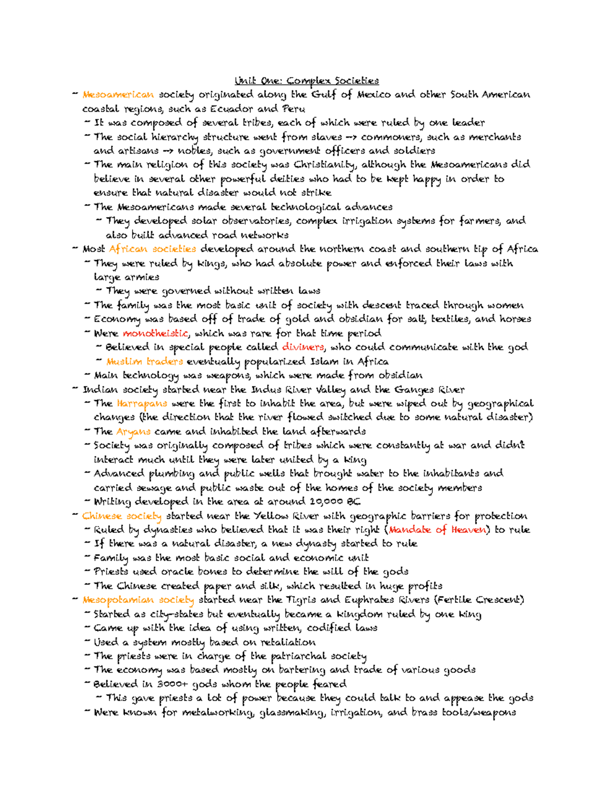 World Civilizations Notes - Unit One: Complex Societies Mesoamerican ...