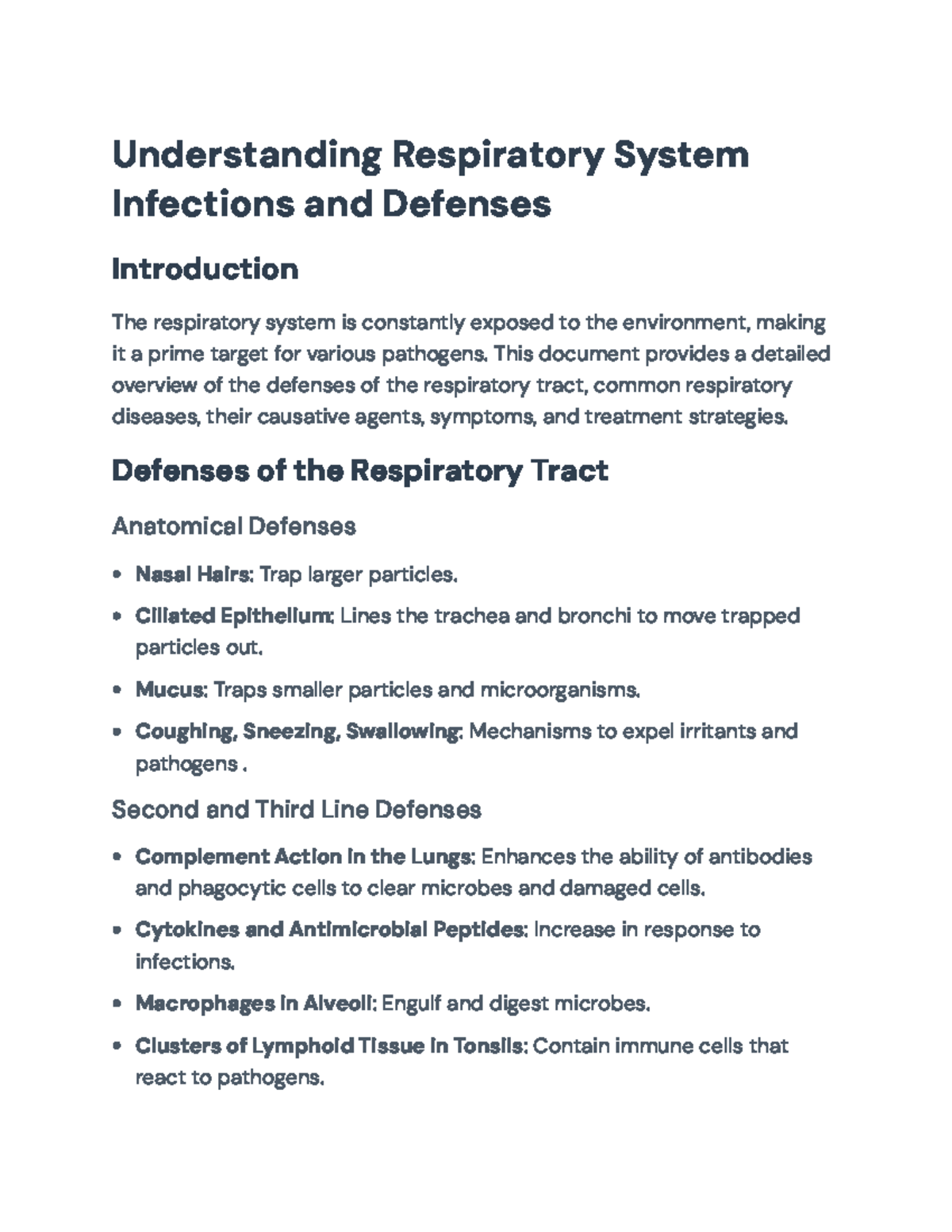 Defenses and Common Diseases of the Respiratory System - Notes ...