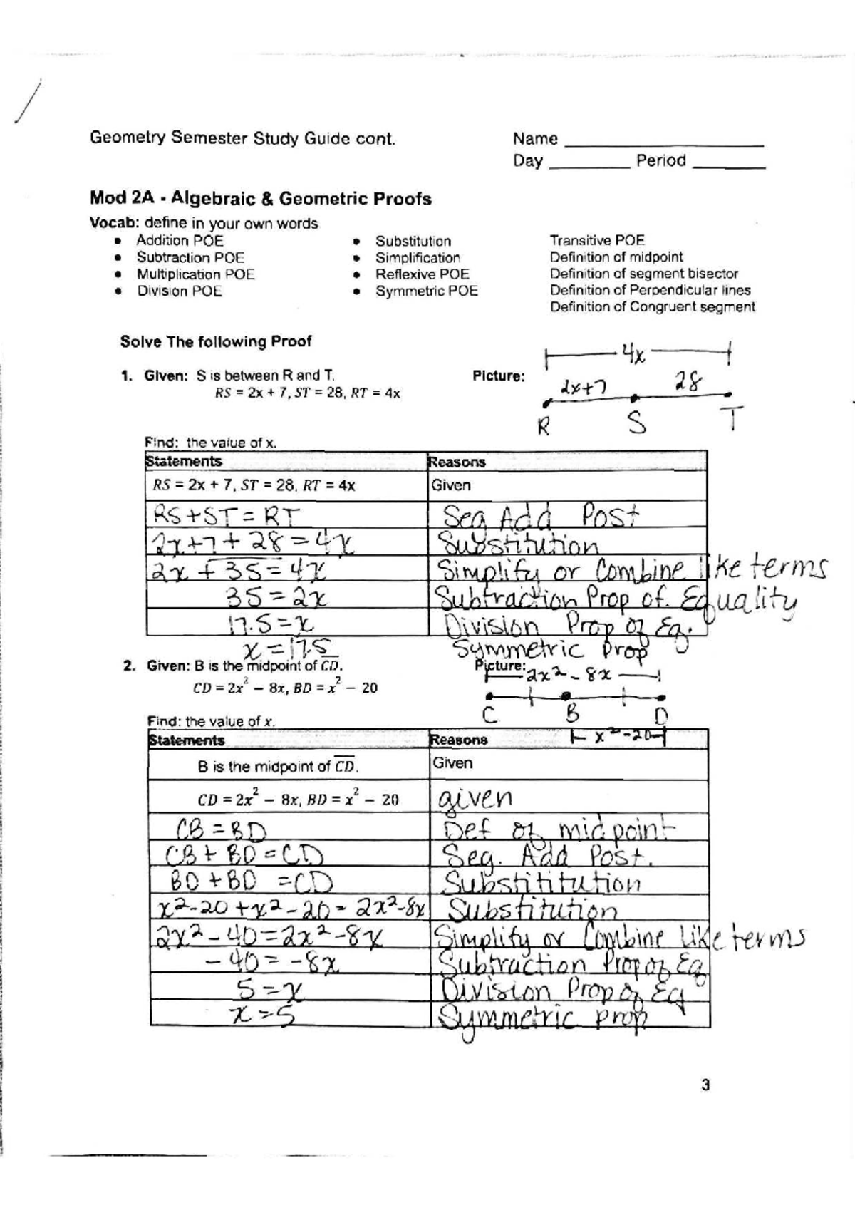 Semester Study Guide Part 2 - Key - I Geometry Semester Study Guide ...