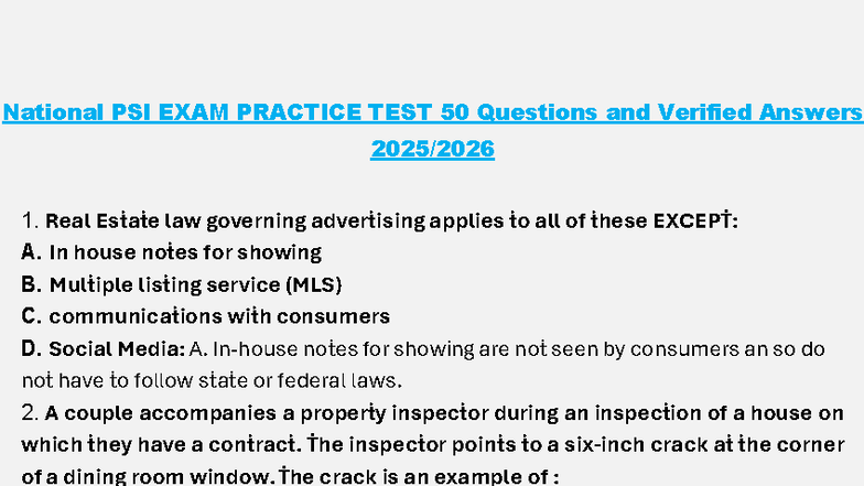 National PSI EXAM Practice Test: 50 Questions & Answers - Studocu