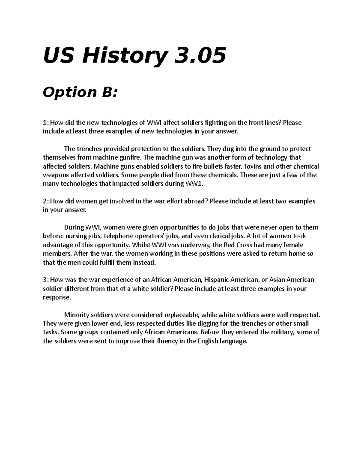US History 3.05 - US History 3. Option B: 1: How did the new ...