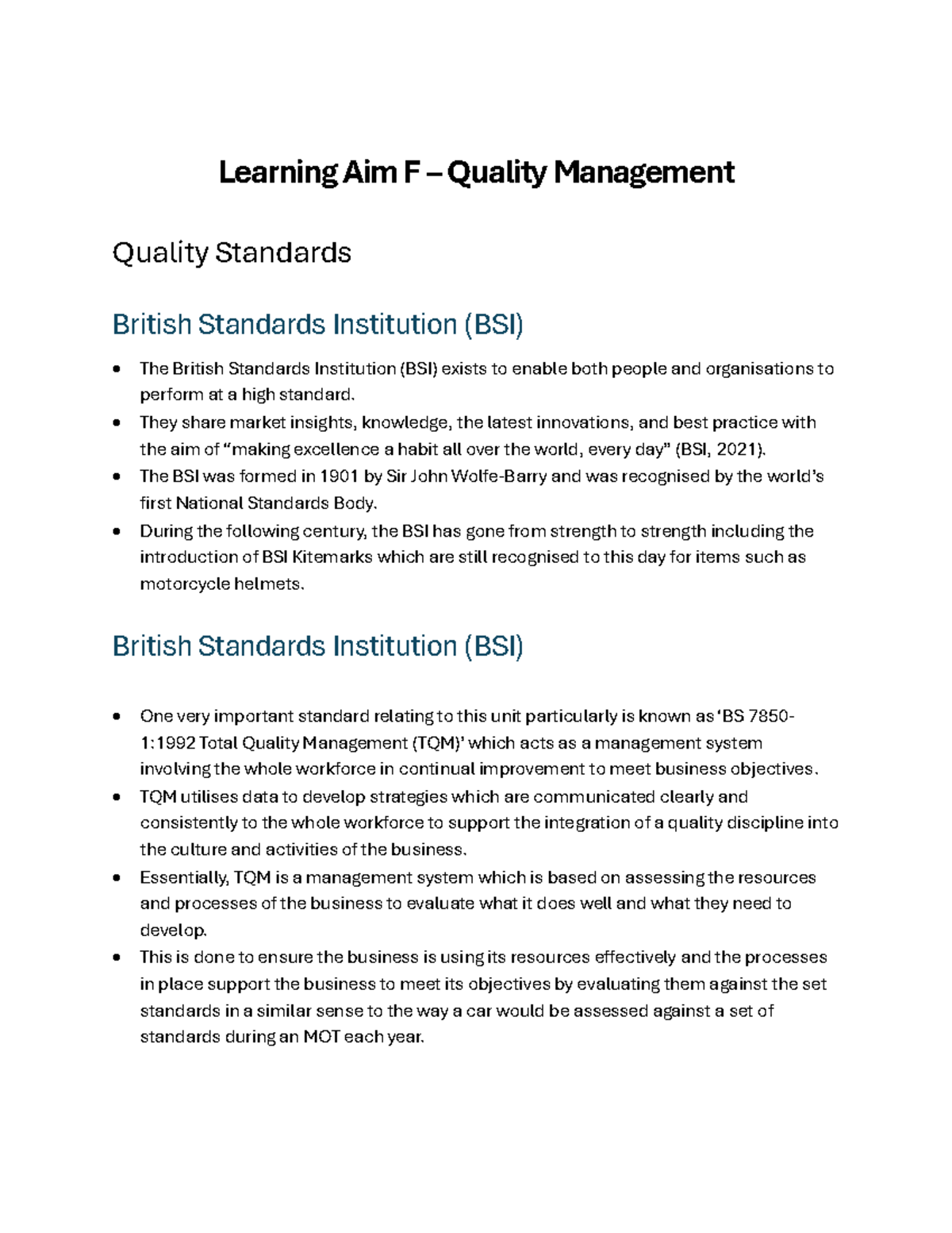 Quality Management Standards: BSI & ISO Insights for Excellence - Studocu