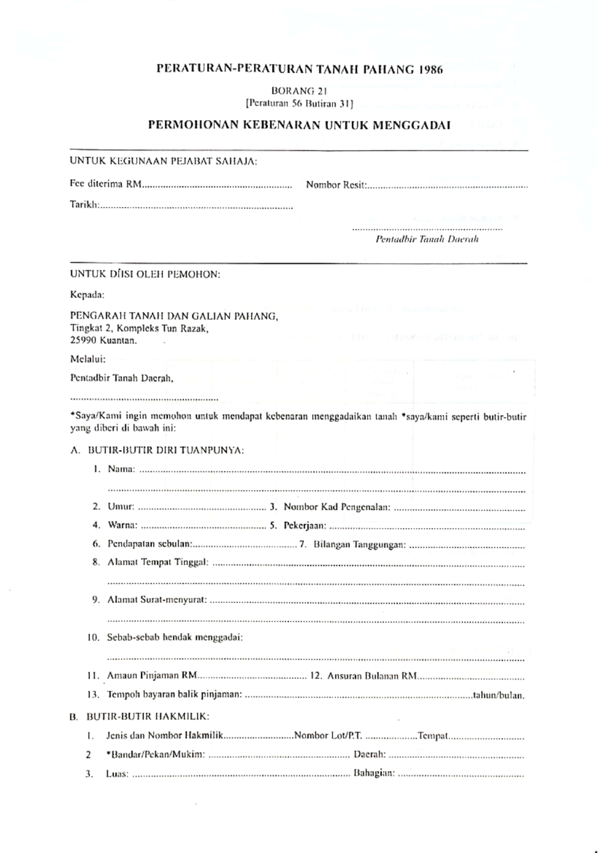 Borang 21 - Sample Document Templates and Examples - Studocu