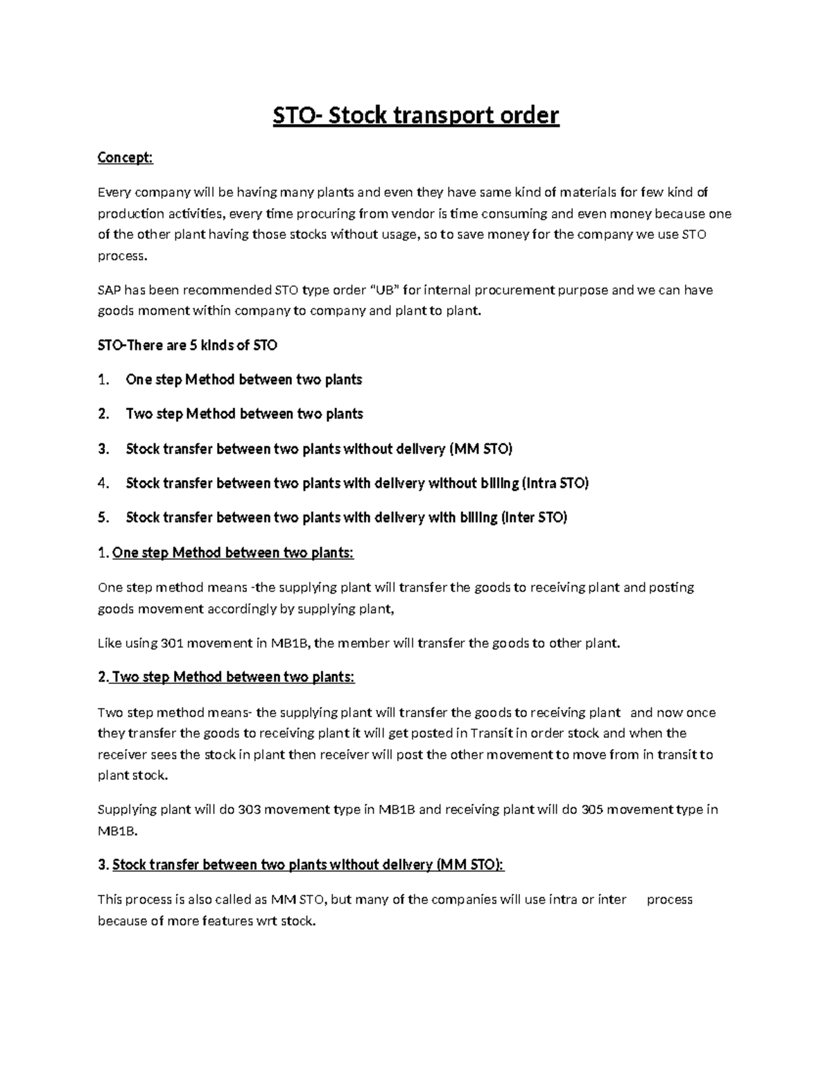 STO Process Overview: Types, Methods, and SAP Integration - Studocu