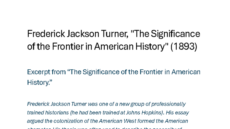 The Significance of the Frontier in American History - A Critical ...