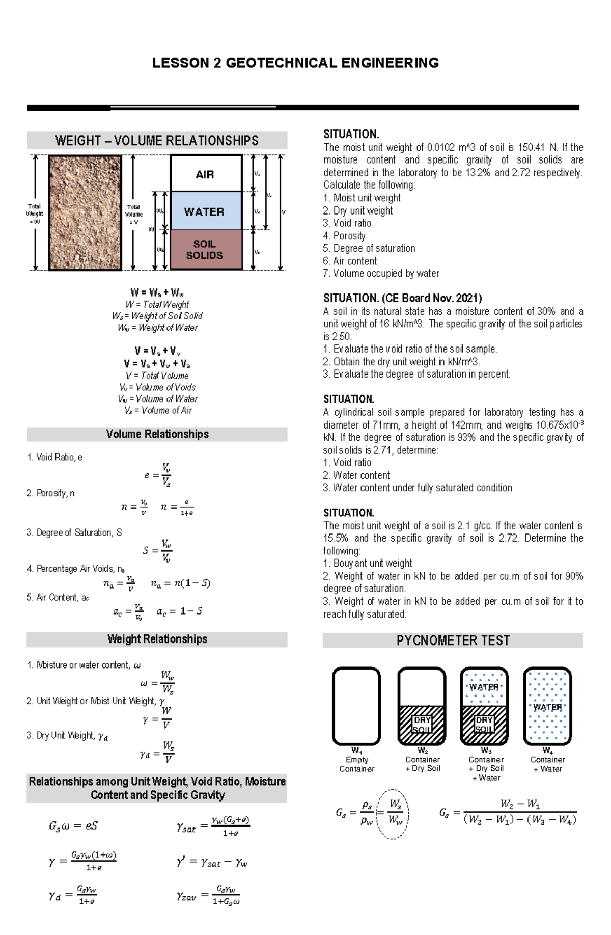 Lesson 2: Weight-Volume Relationships in Geotechnical Engineering - Studocu