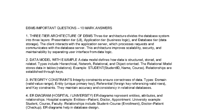 DBMS Important Questions & Answers for 10 Marks Exam - Studocu