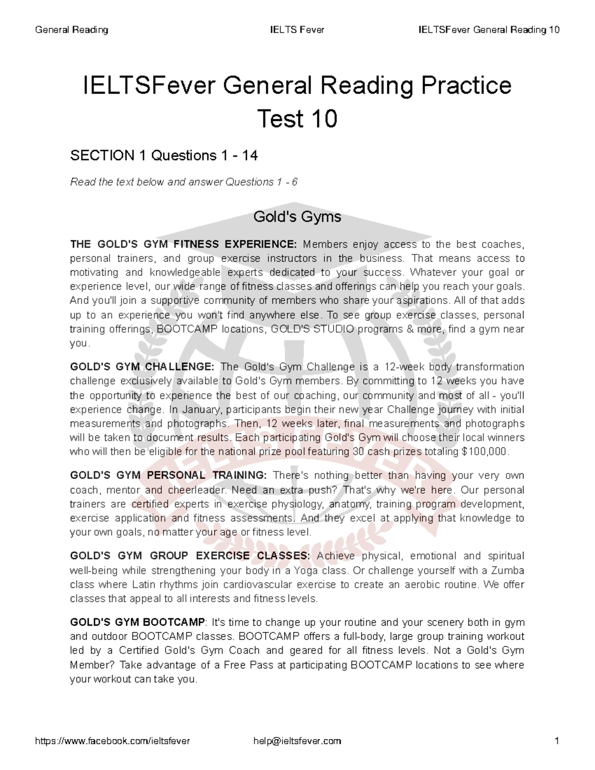 IELTSFever General Reading Practice Test 10: Detailed Answers and ...