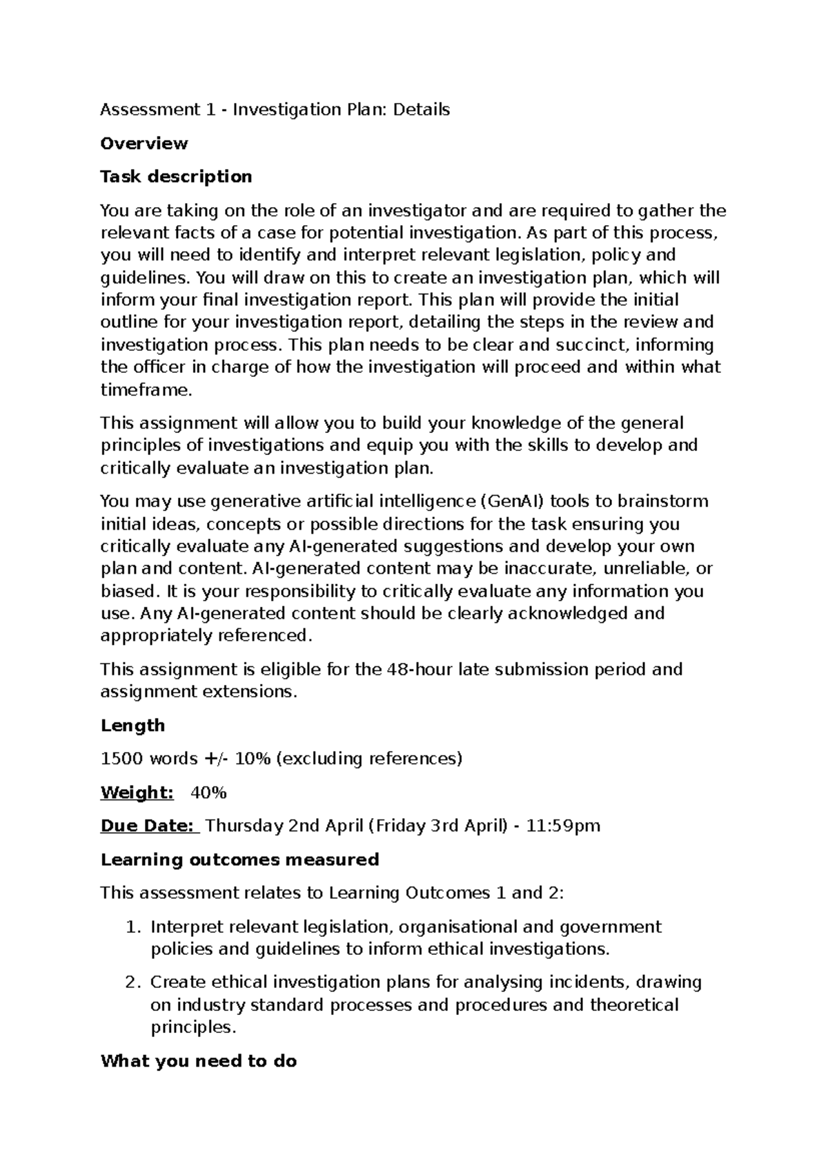 JSB235 Assessment 1: Investigation Plan for Major Fire Incident - Studocu
