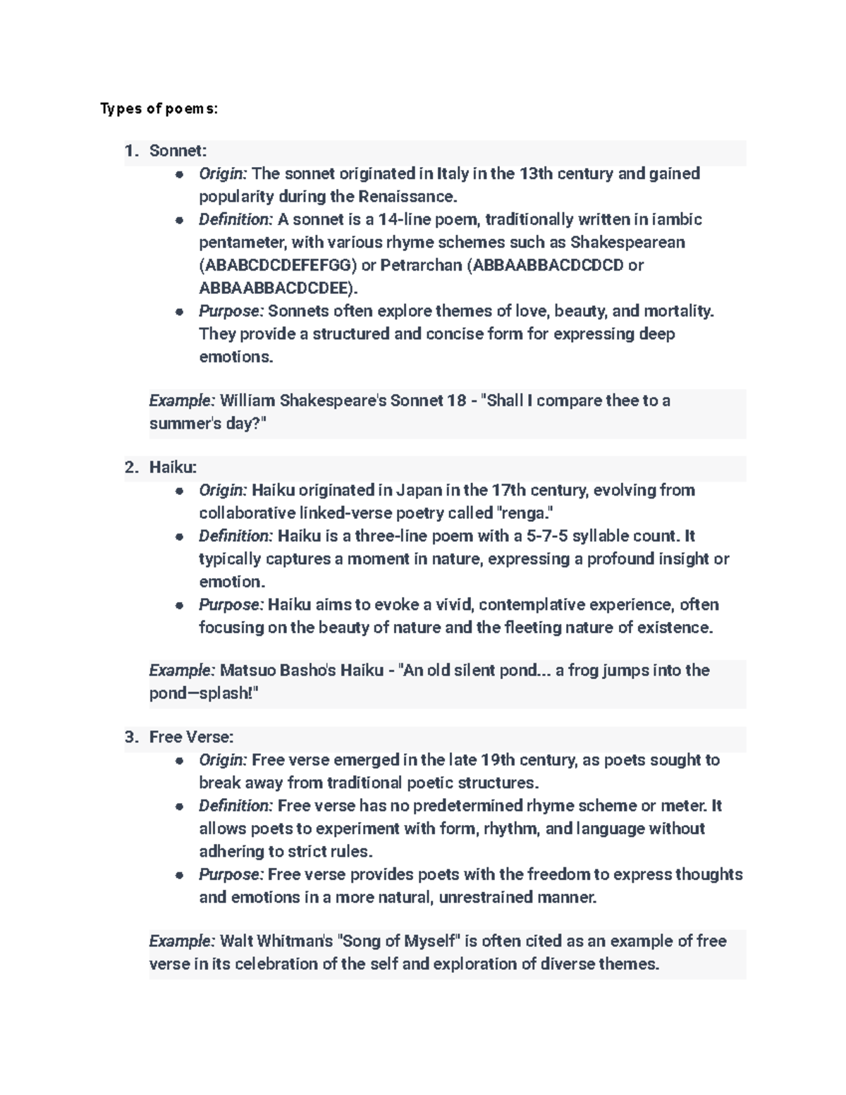 Types of poems - Types of poems: Sonnet: Origin: The sonnet originated ...