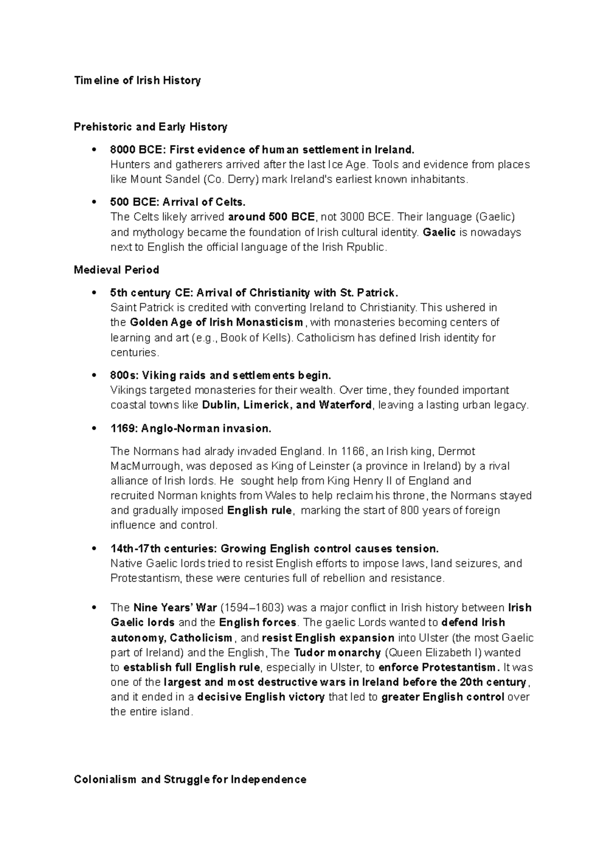Timeline of Irish History: Key Events and Cultural Shifts - Studeersnel