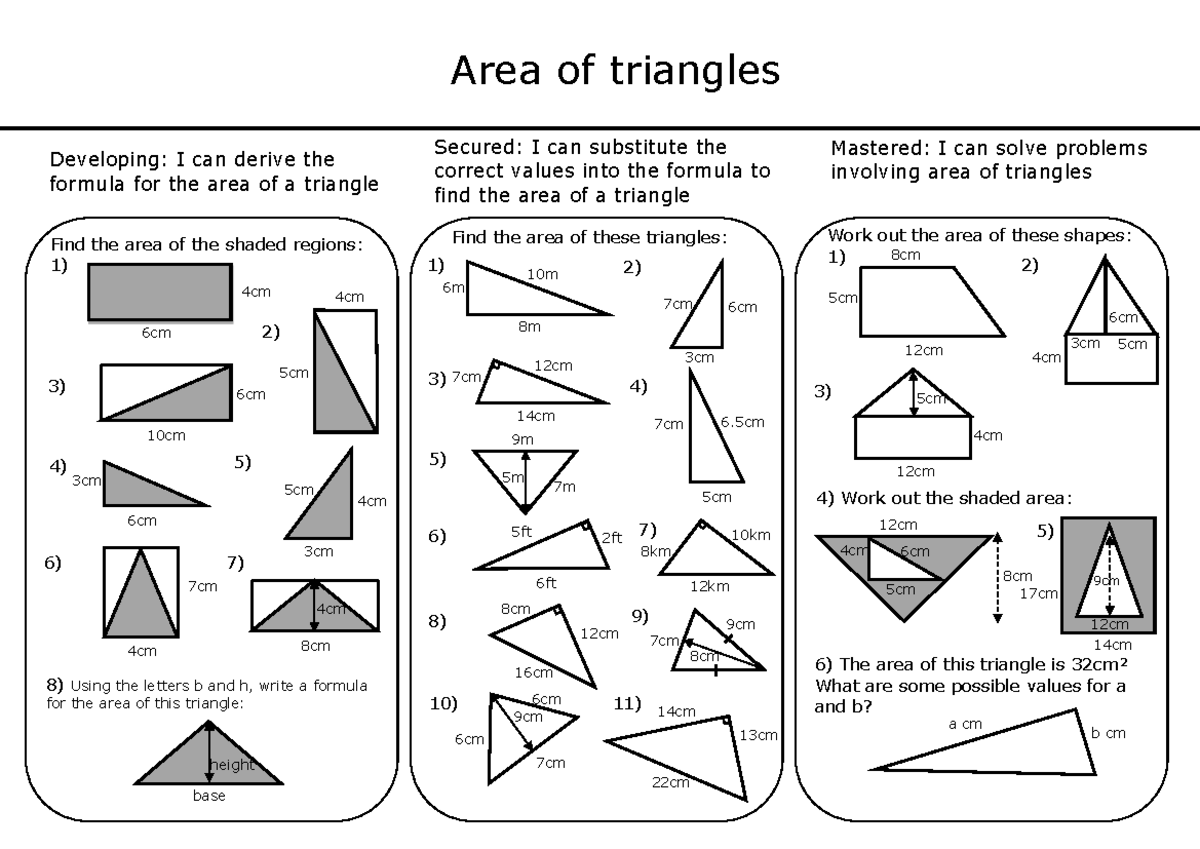 Area of Triangles: Formula Derivation and Problem Solving - Studocu