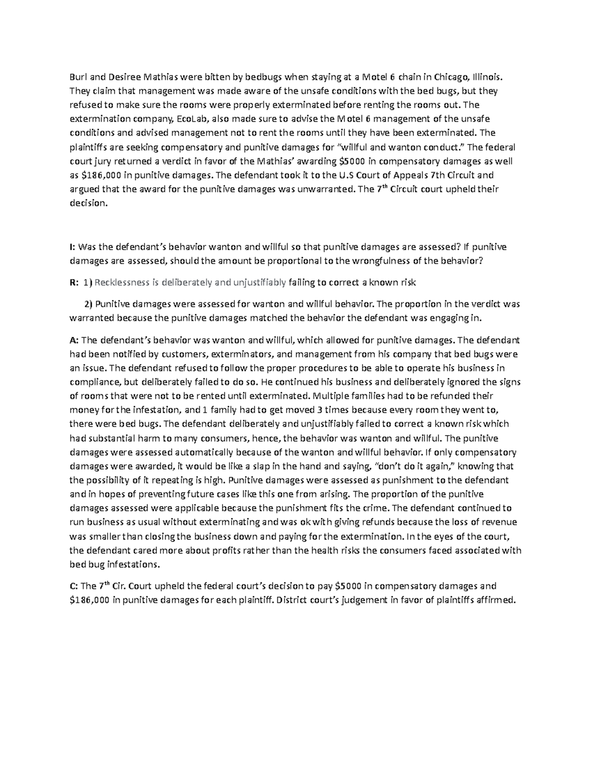 Mathias Case Brief: Verdict on Willful and Wanton Conduct in 7th Cir ...