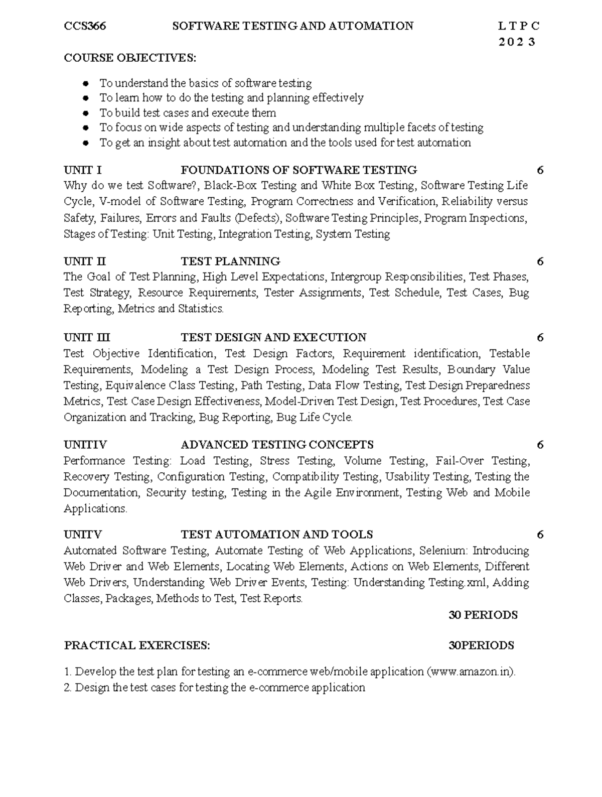Software Testing & Automation Syllabus: LTPC 0 2 3 Overview - Studocu
