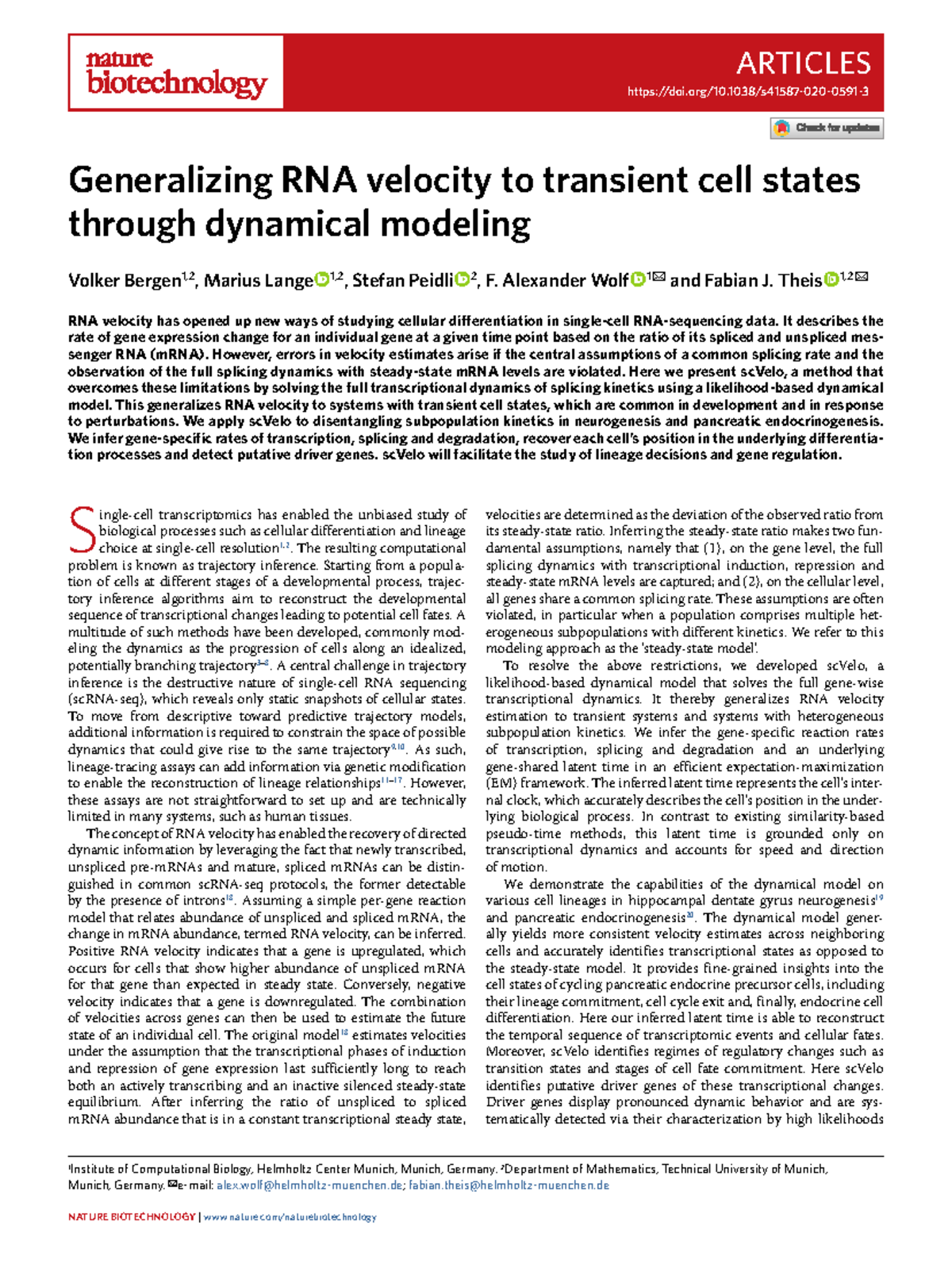 Generalizing RNA Velocity to Transient Cell States: scVelo Methodology ...