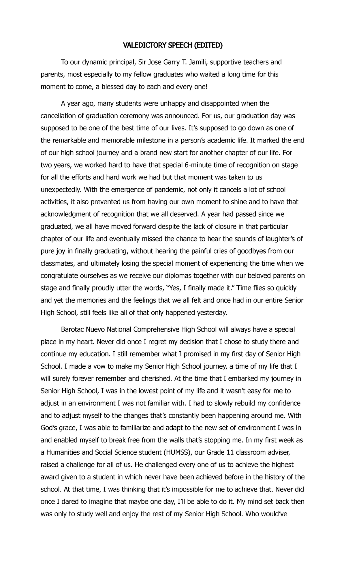 (edited) Valedictory Speech class 2019-2020-bayogos - VALEDICTORY ...