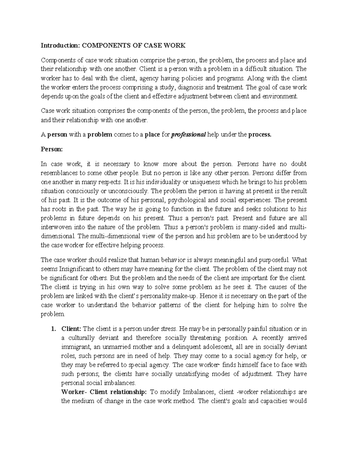 Case Study: Understanding the Components of Case Work - Studocu