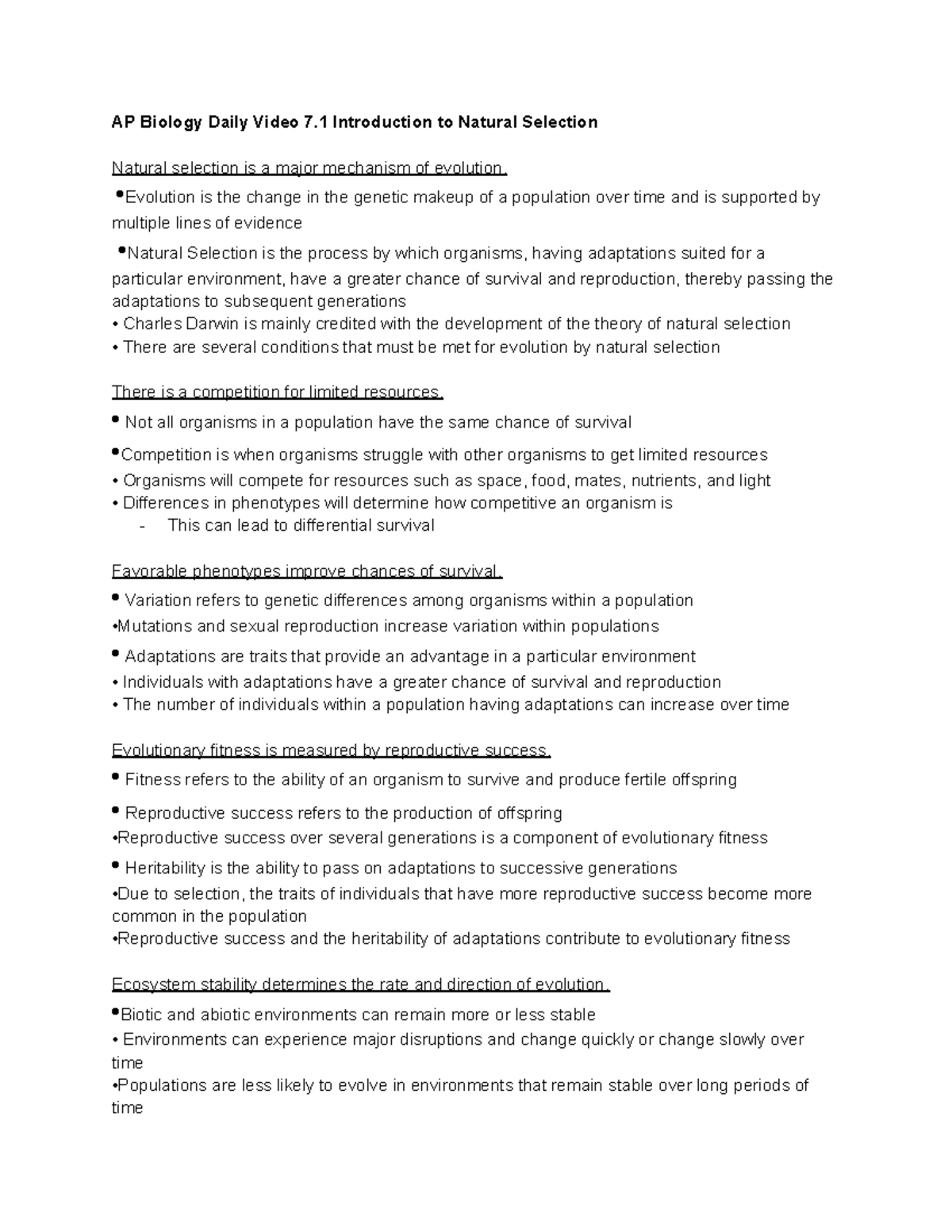 AP Biology Unit 7 overview: Natural selection and evolution concepts ...