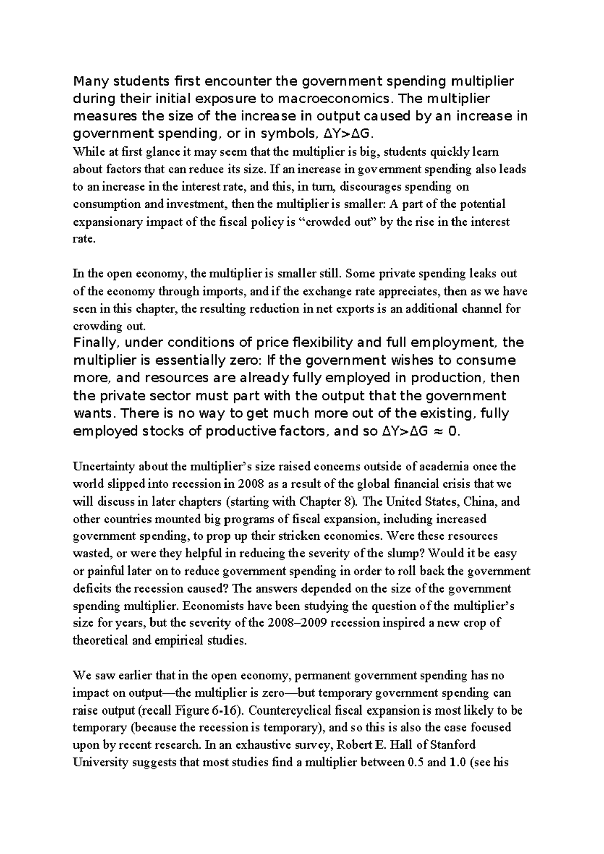 Case Study: Understanding the Government Spending Multiplier in ...
