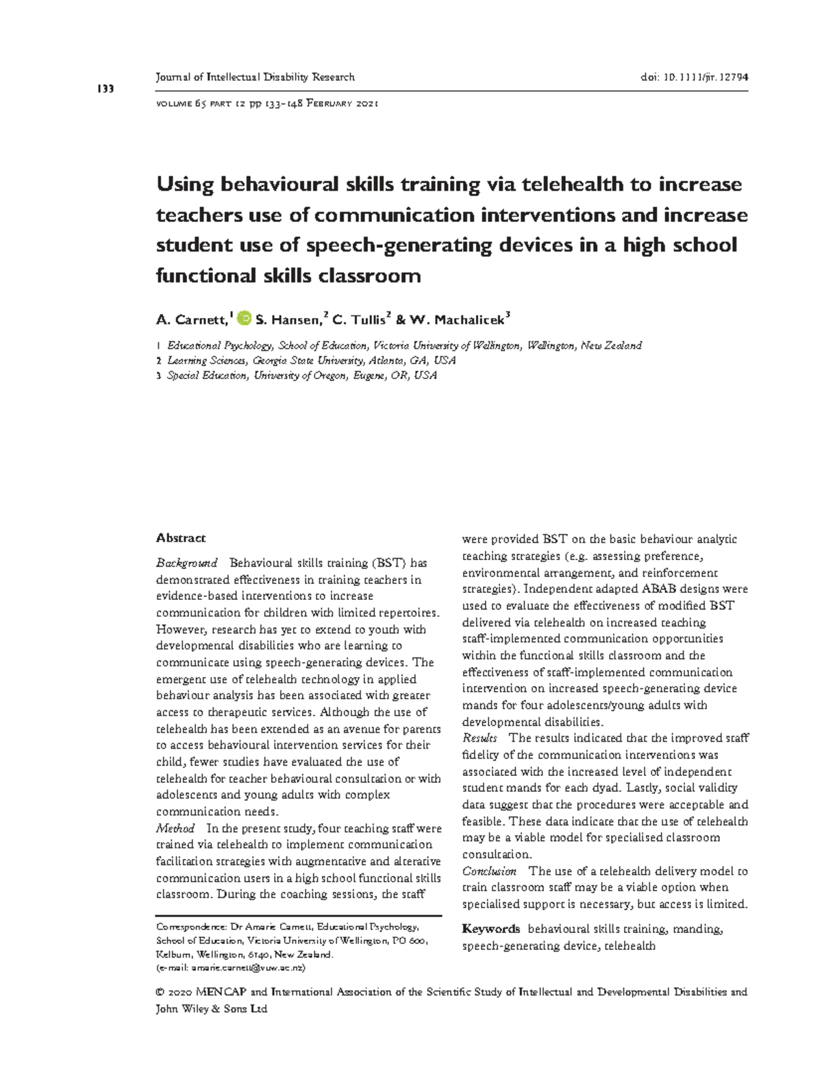 Using Telehealth for BST in Communication Interventions (IDR 65:12 ...