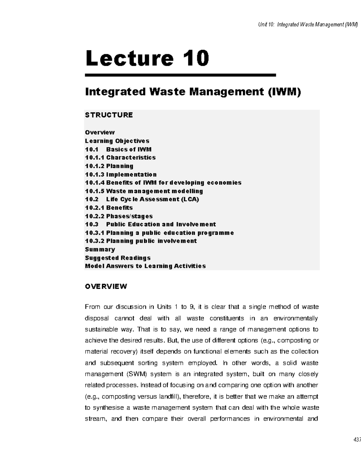 Lecture 10: Understanding Integrated Waste Management (IWM) - Studocu