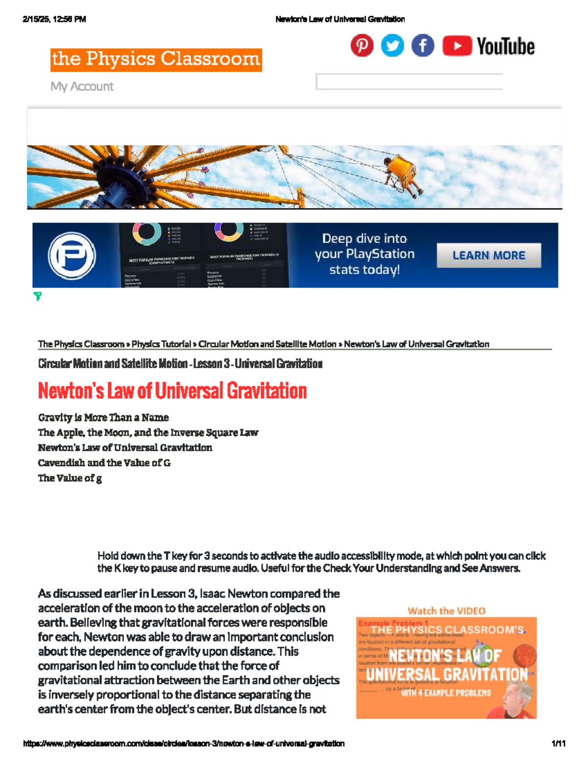PHYS 101: Law of Universal Gravitation - Comprehensive Lesson Notes ...