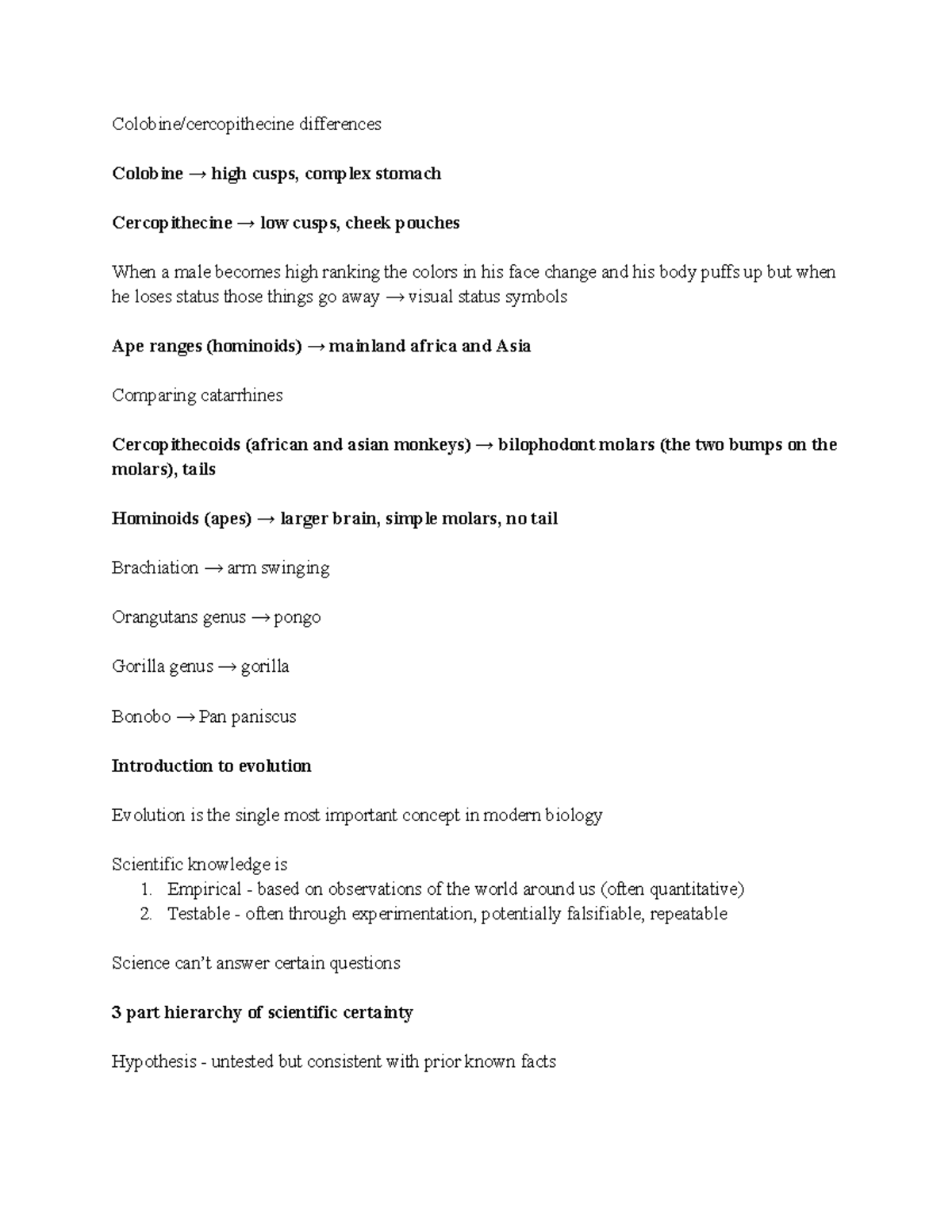 31 24 - Lecture Notes on Colobine vs. Cercopithecine Differences - Studocu