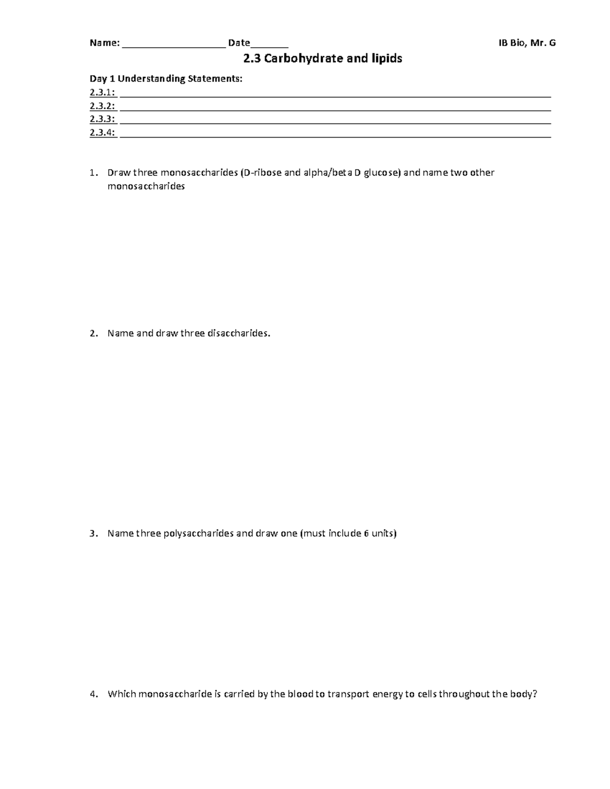 IB Bio 2.3 Carbohydrates & Lipids Assignment Overview - Studocu