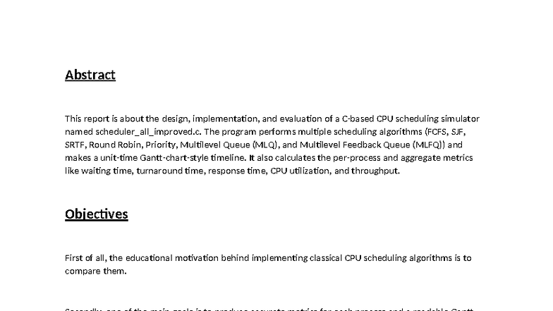 OS Project: CPU Scheduling Simulator Design & Evaluation - Studocu
