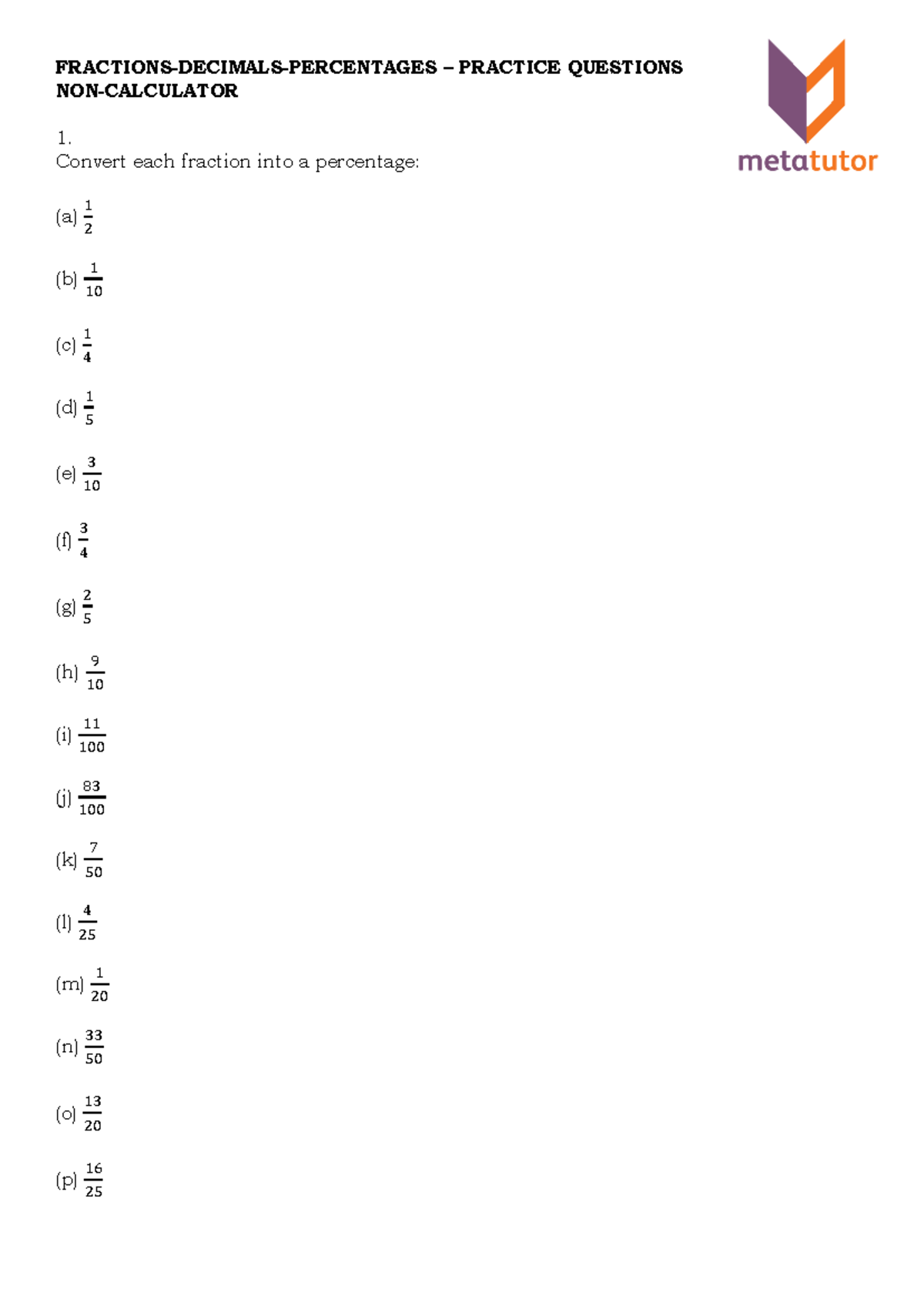 PRACTICE QUESTIONS: Fractions, Decimals, and Percentages - Studocu