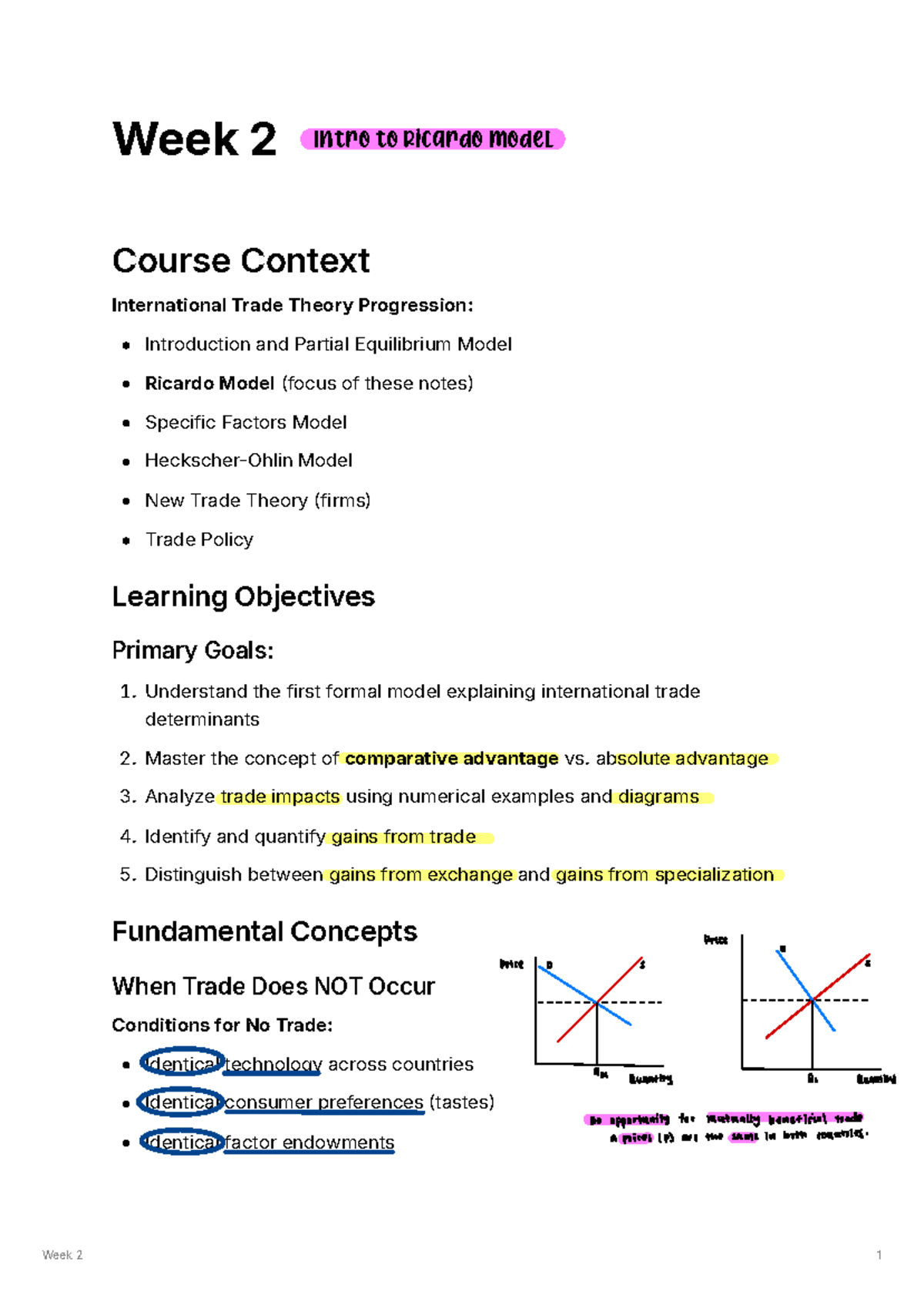 Week 2 Lecture Notes: Understanding the Ricardo Model in Trade Theory ...