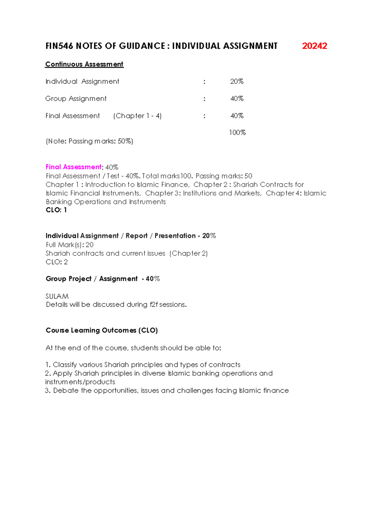 FIN546 Individual Assignment Guidance Notes (20242) - Studocu
