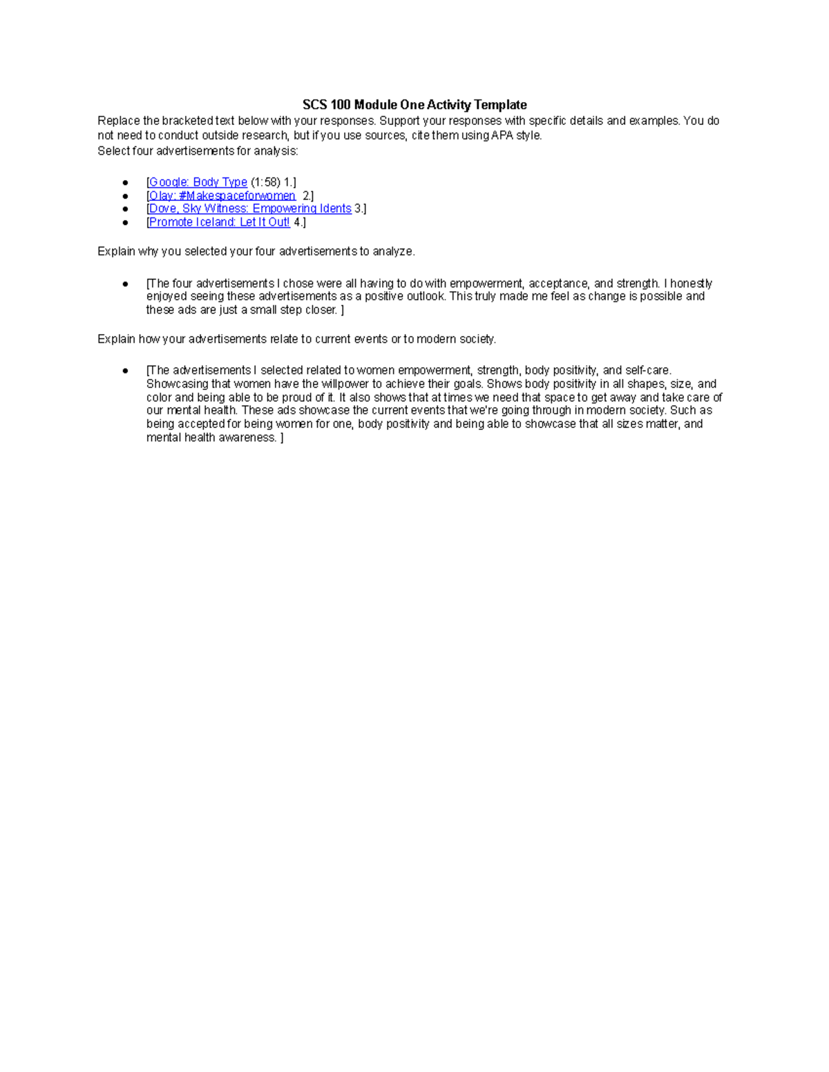 1-2 Activity Advertisement Selection - SCS 100 Module One Activity ...