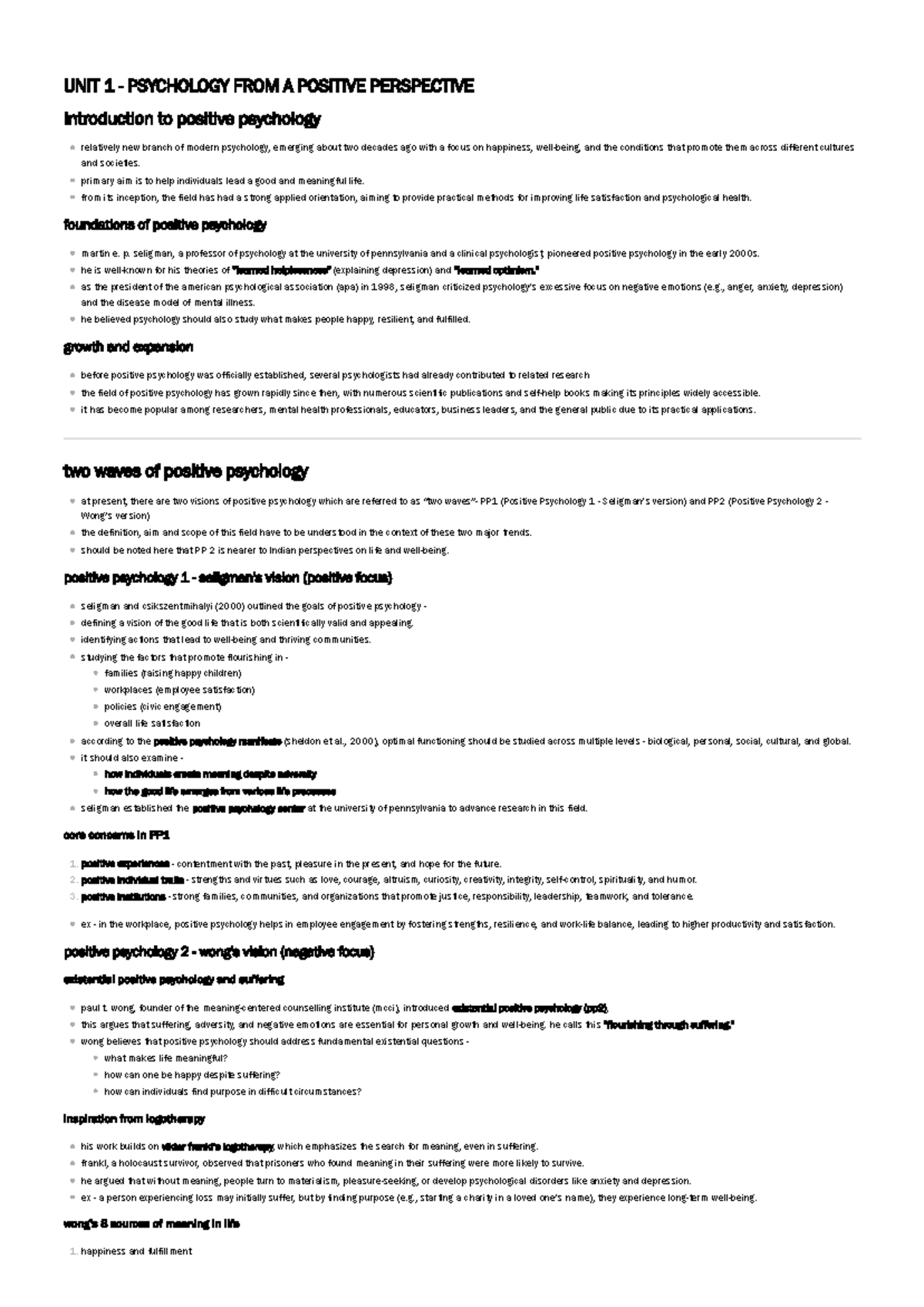 UNIT 1 - Positive Psychology: Understanding Key Concepts and Theories ...