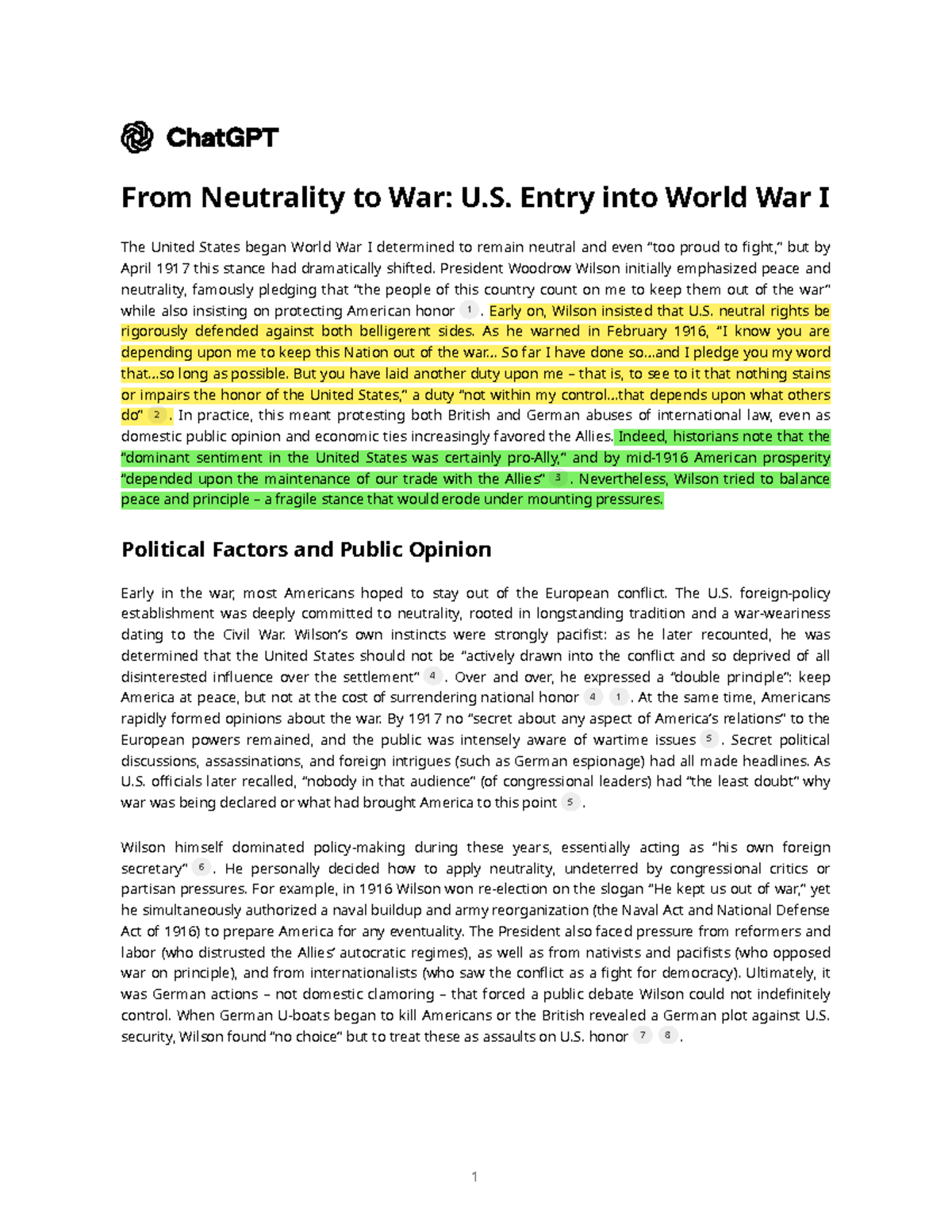 U.S. History 101: From Neutrality to War - Entry into WWI - Studocu
