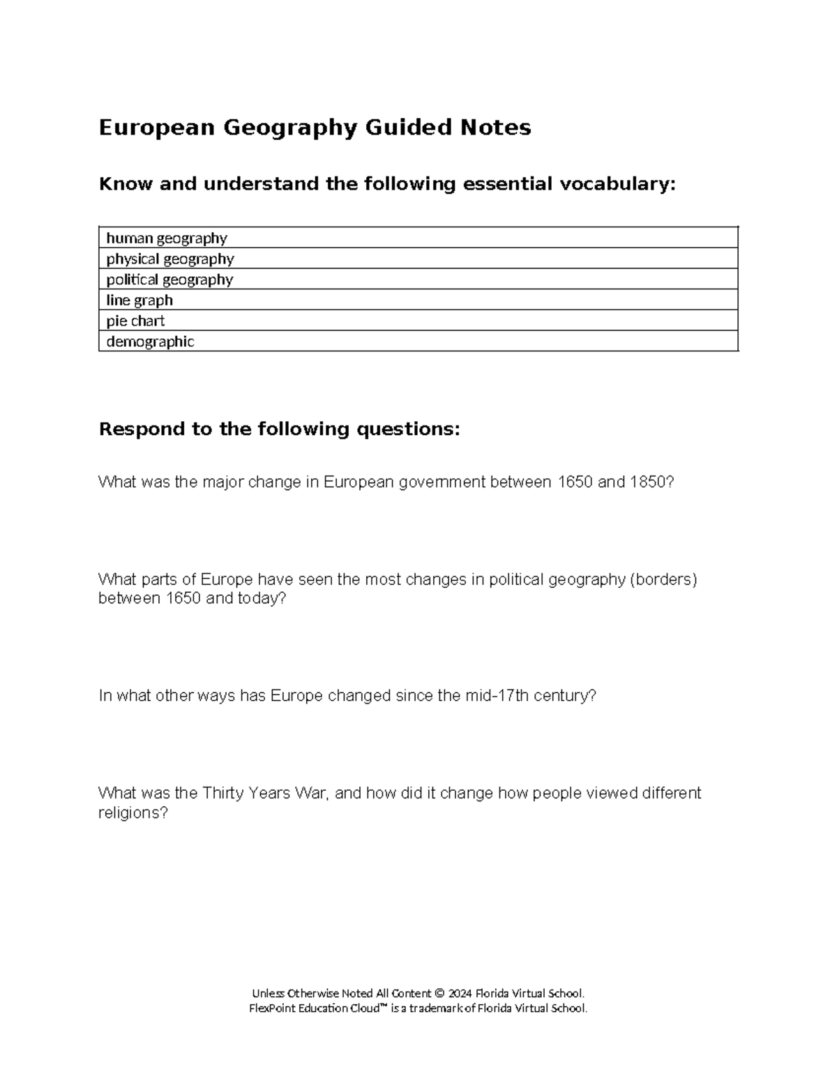 European Geography Guided Notes: Key Concepts and Changes - Studocu