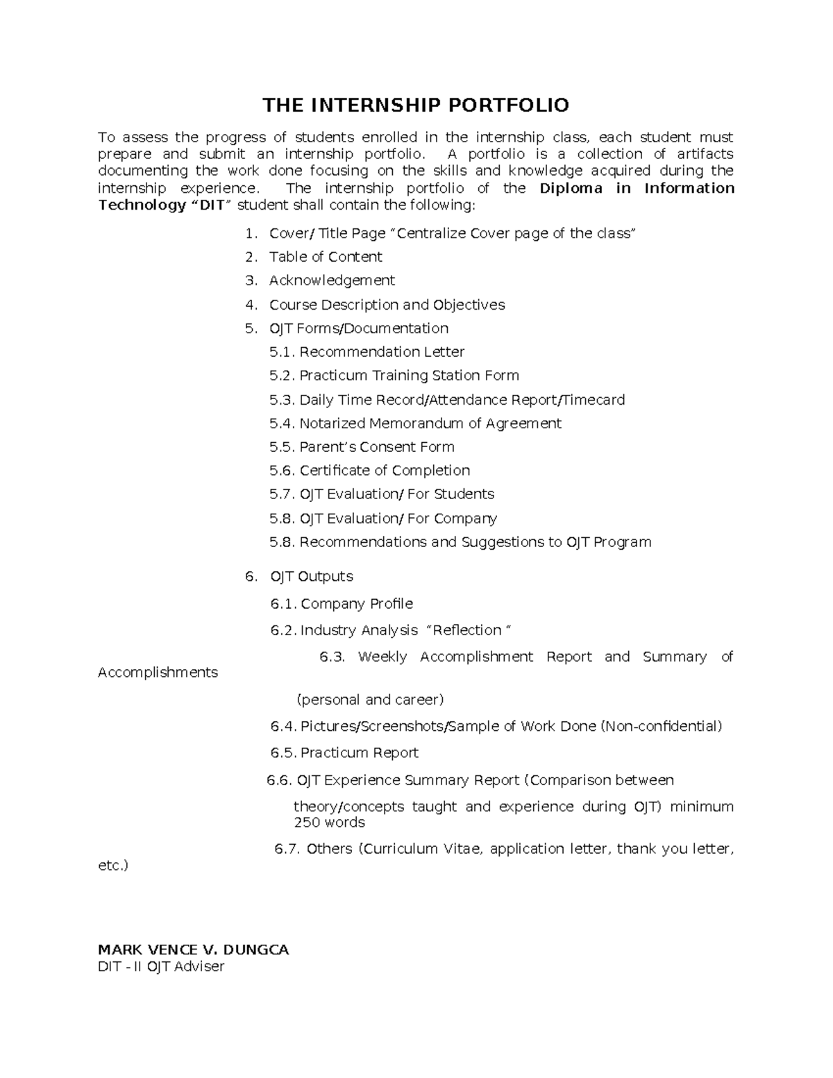 DIT Internship Portfolio Submission Guidelines and Requirements - Studocu