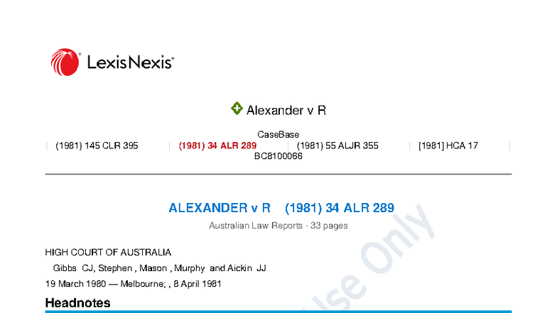 Alexander v R (1981) - High Court Case Analysis on Identification ...
