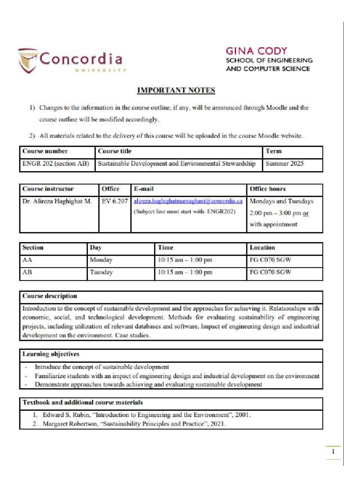 ENGR 202 Sustainable Development Course Outline - Summer 2025 - Studocu