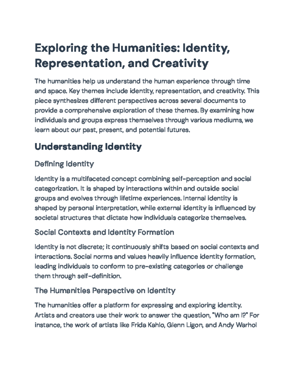 Exploring Identity, Representation, and Creativity in Humanities ...