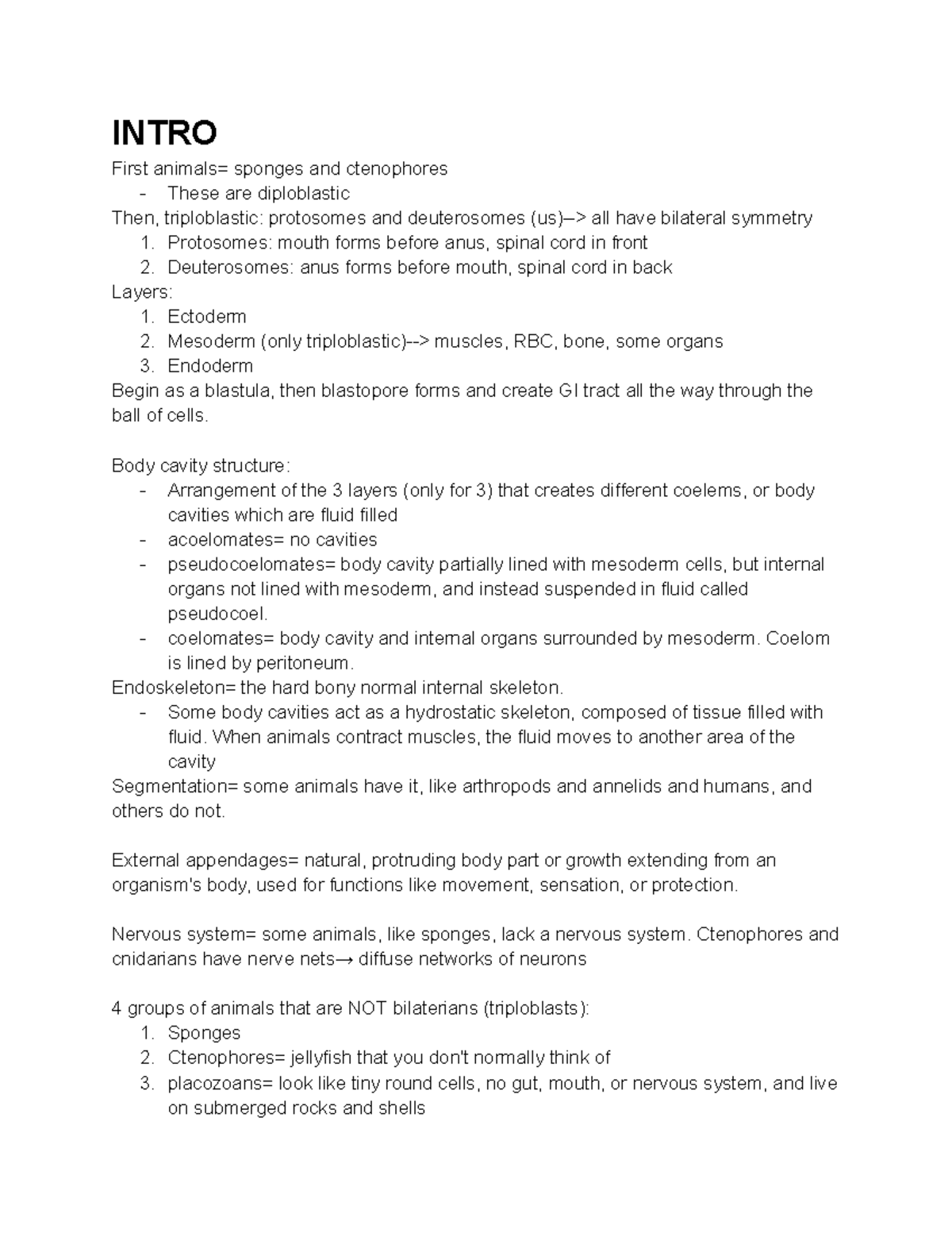 Biology 101: Animal Phylogeny and Body Plans Lecture Notes - Studocu
