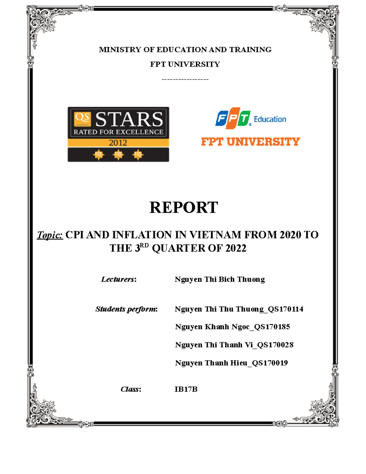 Group Assignment ECO121 - MINISTRY OF EDUCATION AND TRAINING FPT ...
