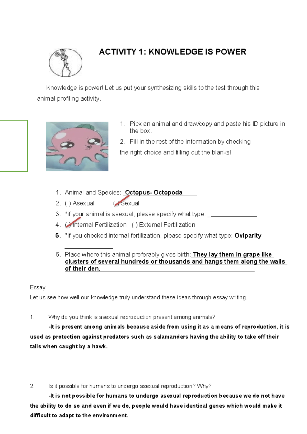 ACTIVITY 1: ANIMAL PROFILING & REPRODUCTION ESSAY - Studocu