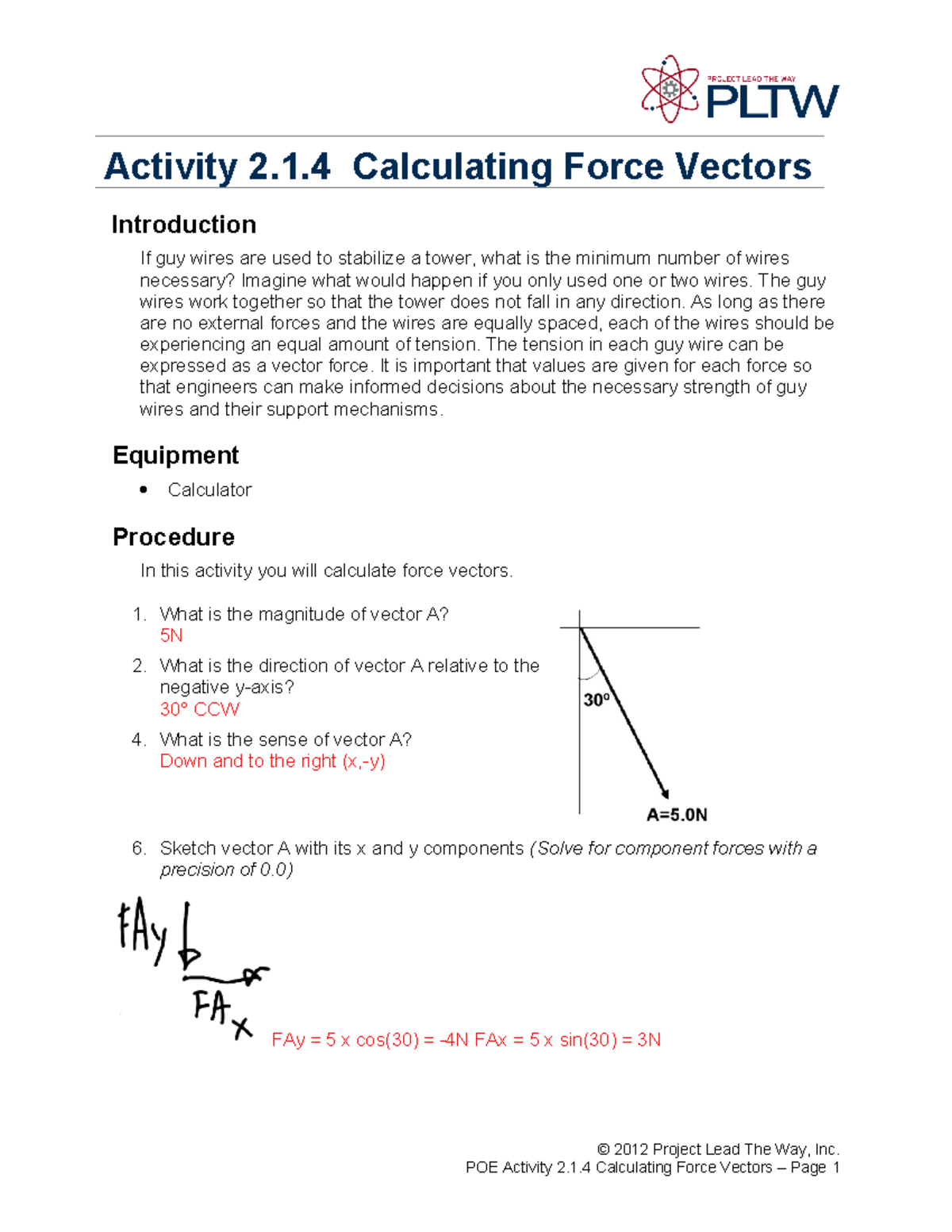 Calculating Force Vectors - Activity 2.1.4 Analysis and Review - Studocu