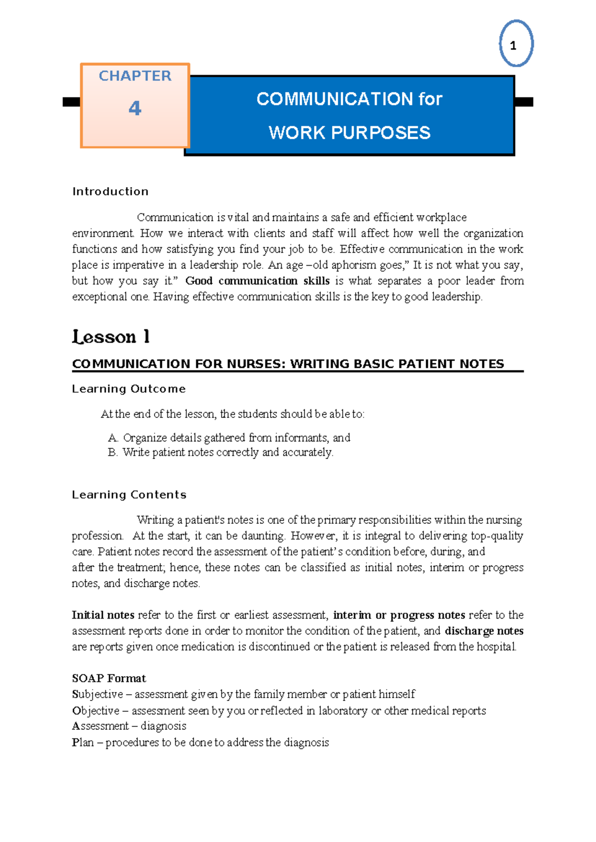 1 CHAPTER 4: COMMUNICATION FOR WORK PURPOSES - FINAL EXAM NOTES - Studocu