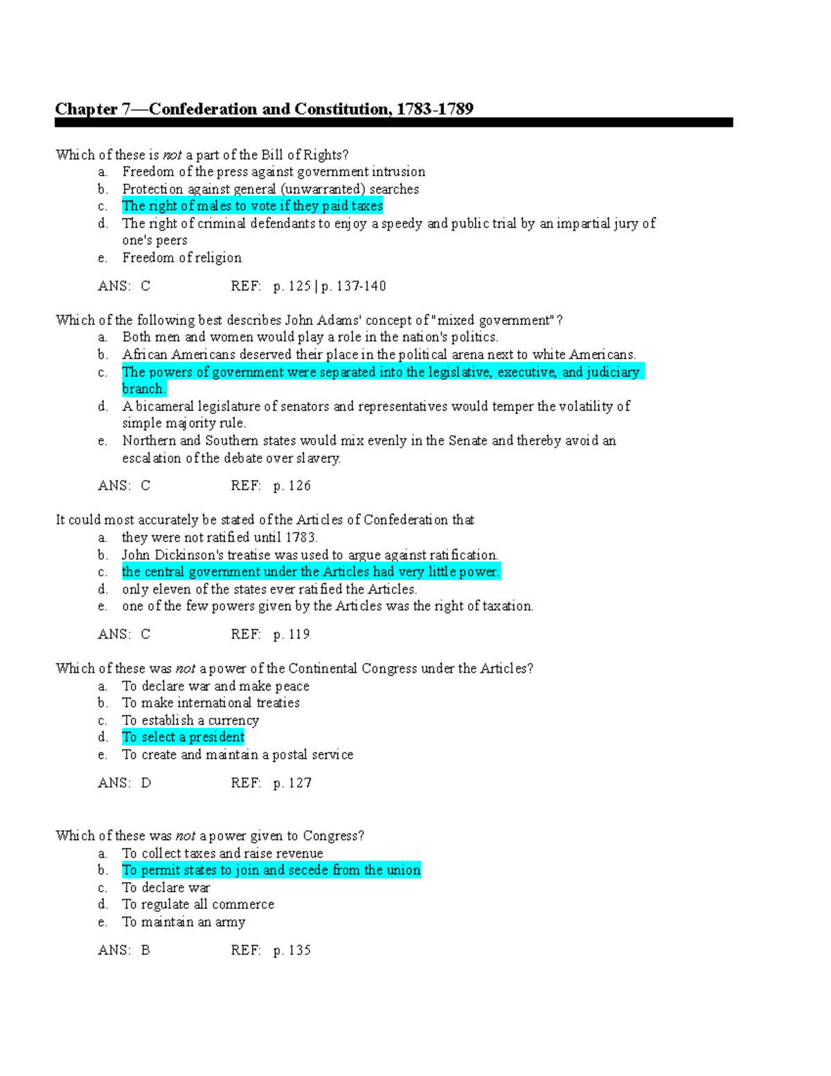 HIST 201 Week 3 Quiz Study Guide: Confederation and Constitution - Studocu
