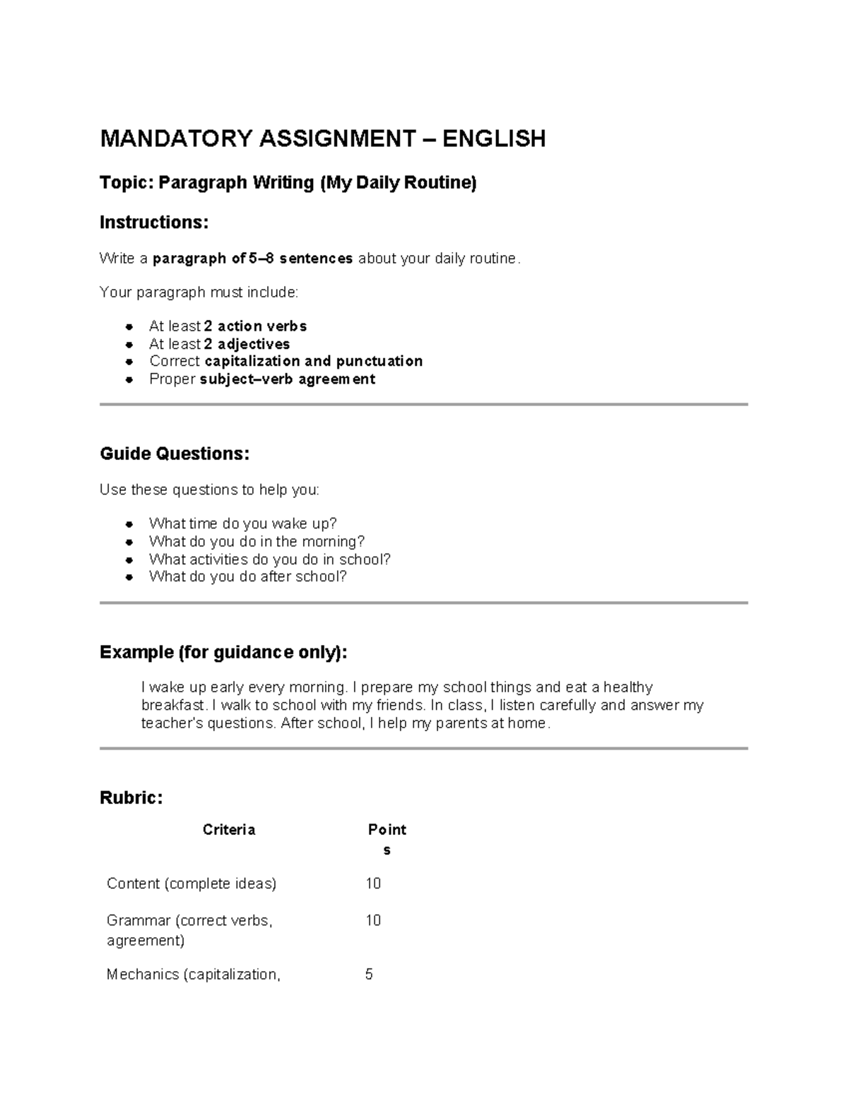 ENG 101: Mandatory Assignment - Paragraph Writing on Daily Routine ...