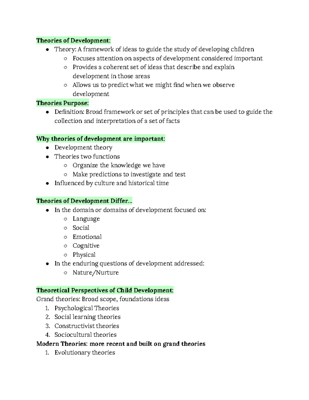 HDFS 221 Week 3: Modern Theories of Child Development - Studocu