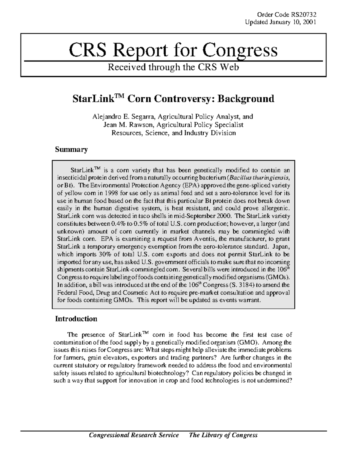StarLink Corn Controversy: Regulatory Challenges and Impacts - Studocu