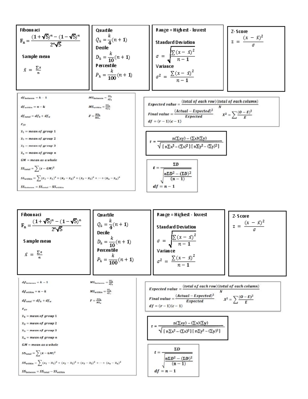 Formula-exam - none - Quartile 𝐀 𝐀 = 𝐀 4 (𝐀 + 1) Decile 𝐀 𝐀 = 𝐀 10 (𝐀 ...
